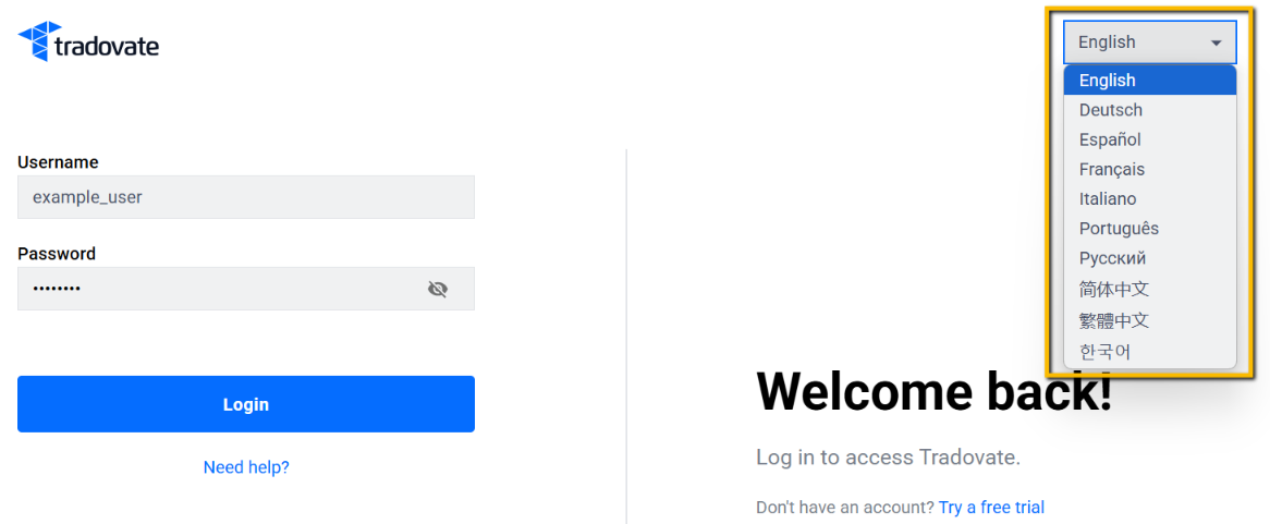 Change Display Language - Tradovate Web