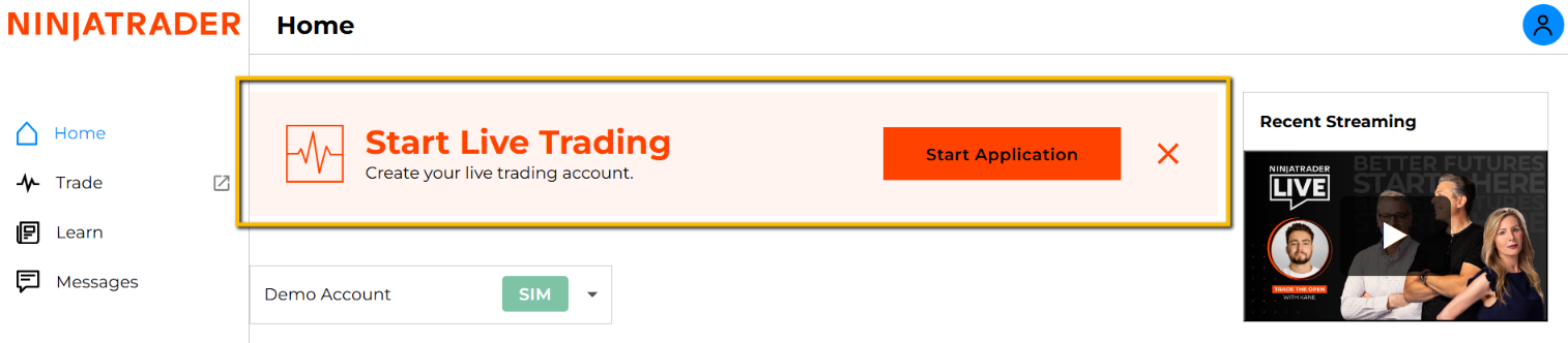 Applying for a Live NinjaTrader Account