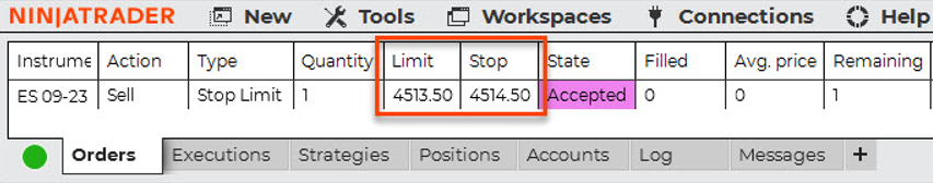 Stop Limit Orders - NinjaTrader Desktop
