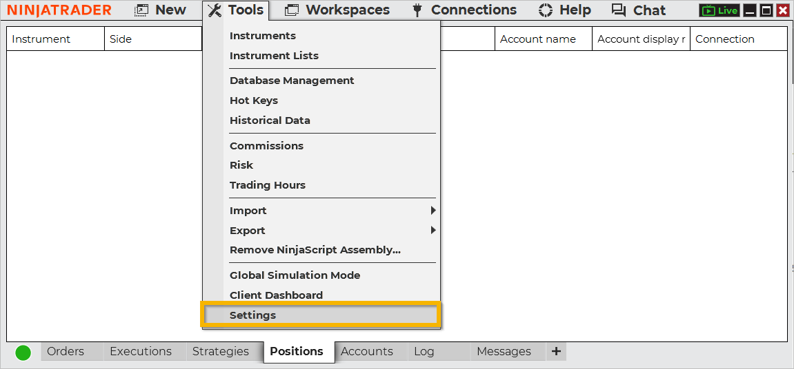 Settings Overview - NinjaTrader Desktop