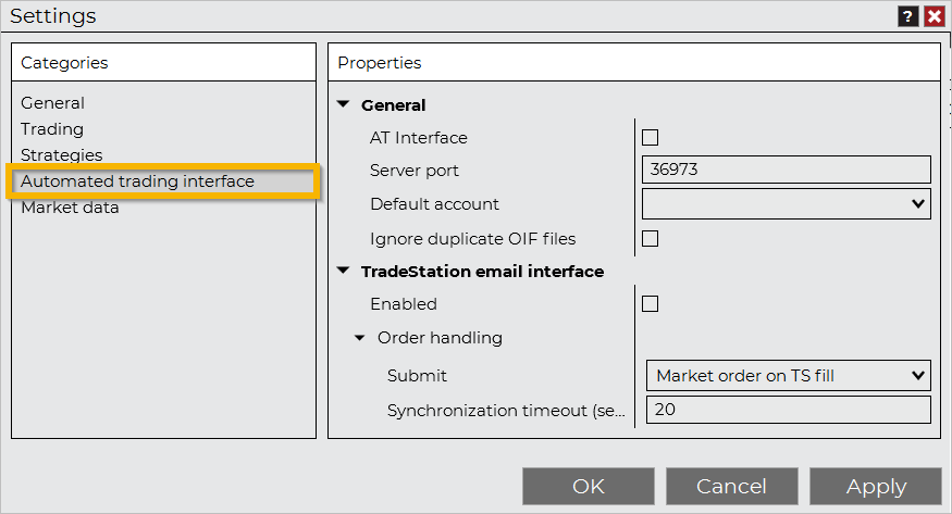 Automated Trading Interface Settings - NinjaTrader Desktop